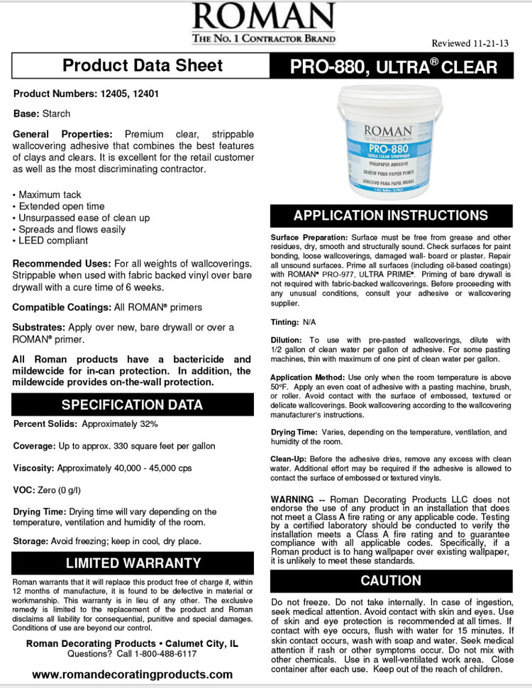 Roman Pro-880 Ultra Clear Strippable Wallpaper Adhesive Glue ...